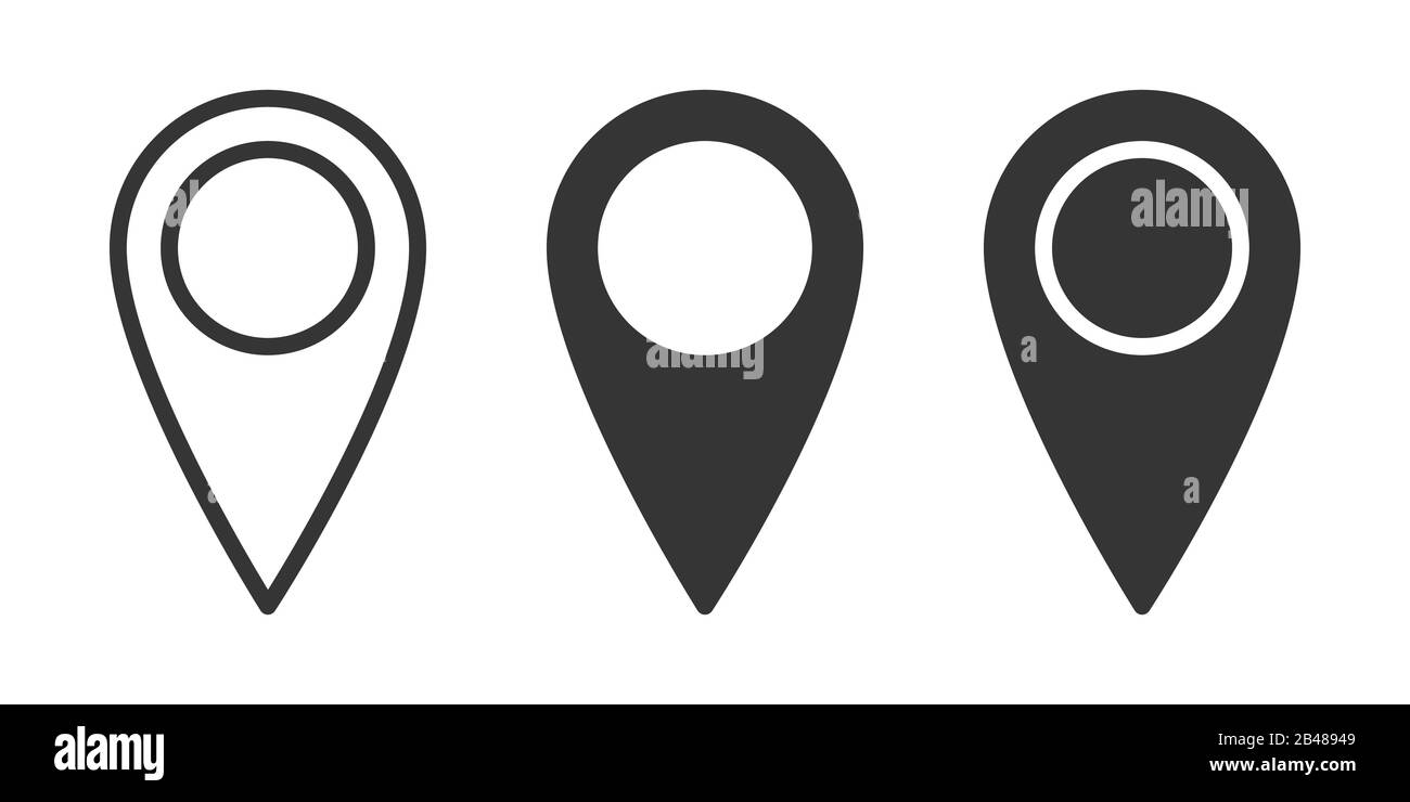 Set of location icons in flat style. Black navigation icon. Map pointer ...