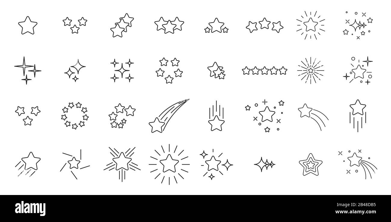 Stars icons set. Linear stars isolated. Outline falling stars in flat ...