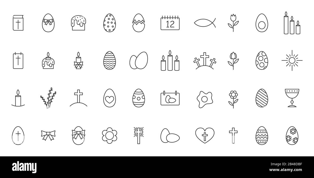 Easter outline icons set. Happy Easter icons in trendy linear style ...