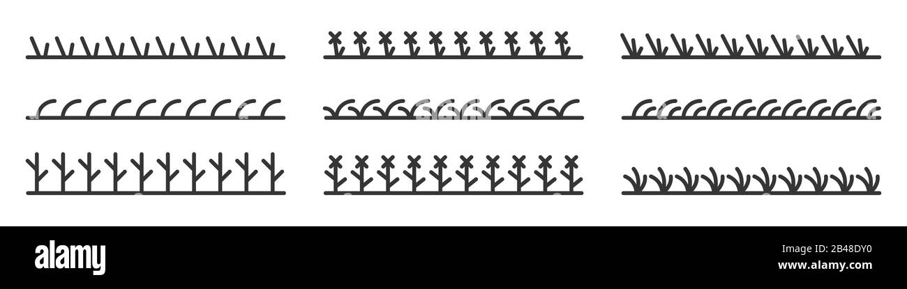 Set of minimal abstract grass linear icons. Grass icons set in thin ...