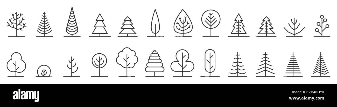 Big set of linear trees icons. Isolated outline trees icons. Trees ...