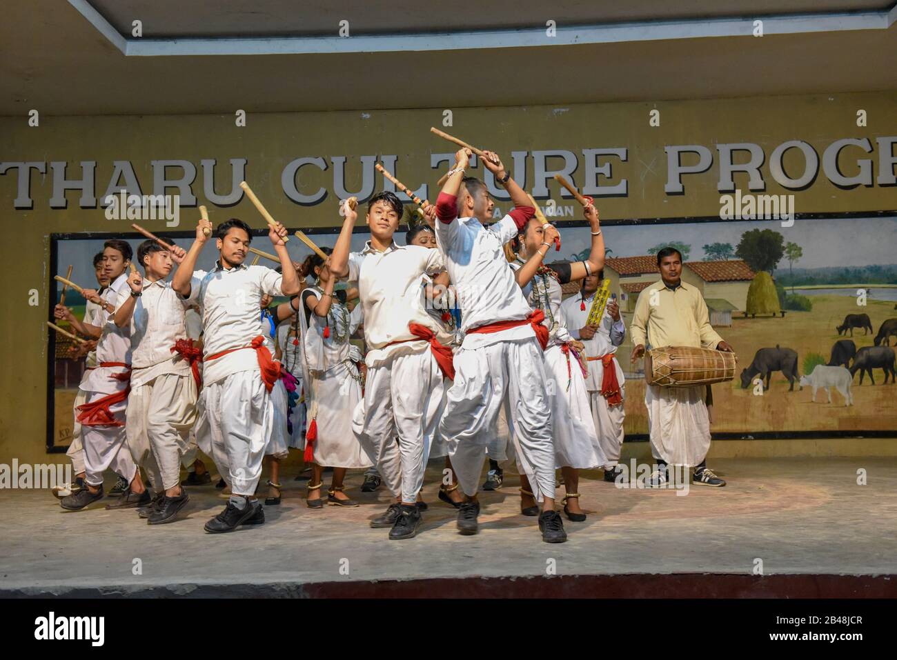 Sauraha, Nepal - 19 January 2020: traditional tharu dance at Sauraha in ...