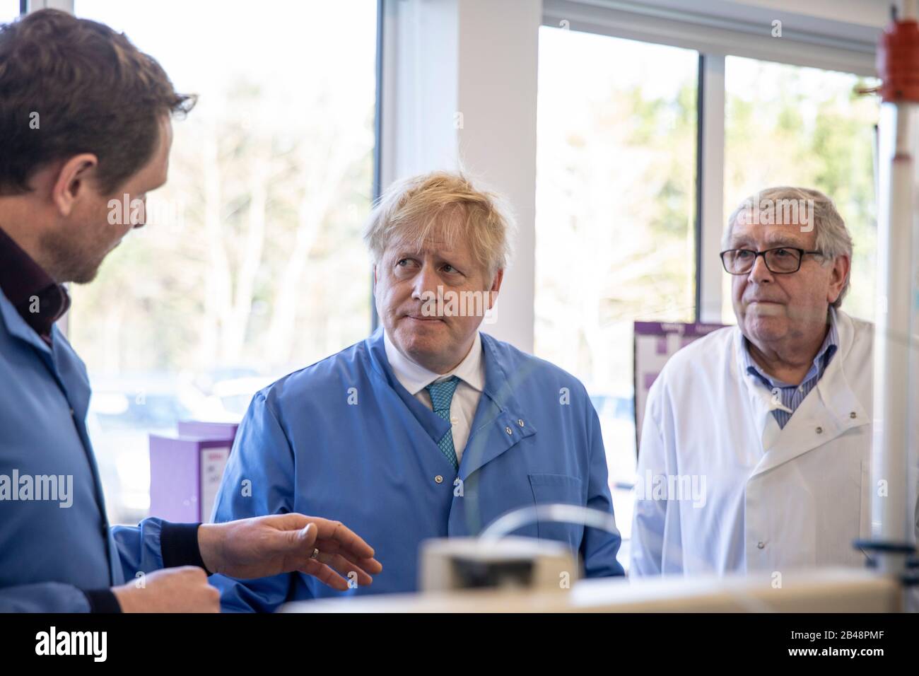 Prime Minister Boris Johnson during a visit to the Mologic Laboratory ...