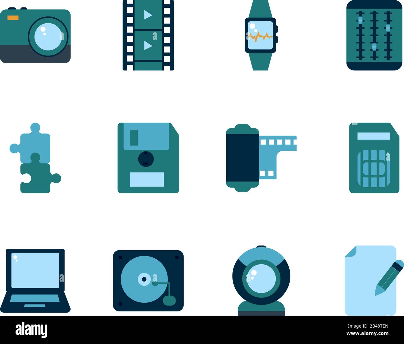 flat style icon set design, multimedia technology internet digital ...
