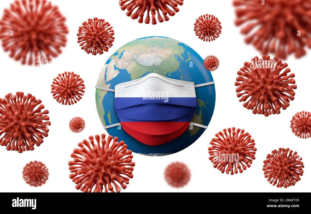 Russia flag protective medical mask. 3D Rendering Stock Photo - Alamy