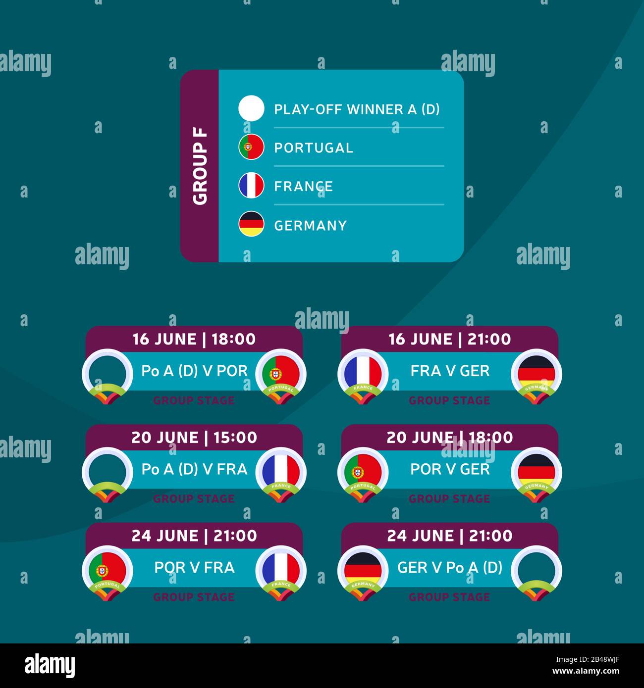 Football 2020 tournament final stage group F vector stock illustration ...