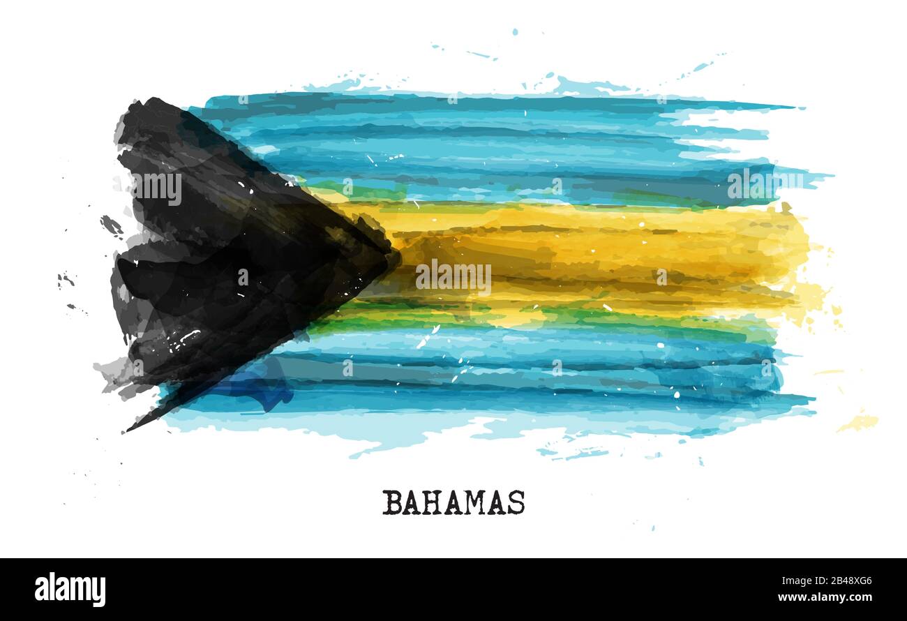 Realistic watercolor painting flag of Bahamas . Vector Stock Vector ...