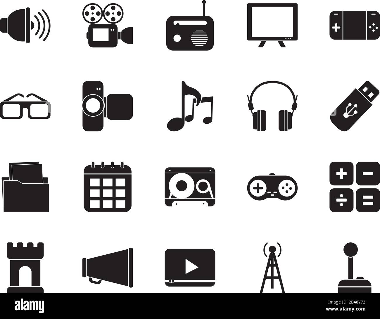 silhouette style icon set design, multimedia technology internet ...