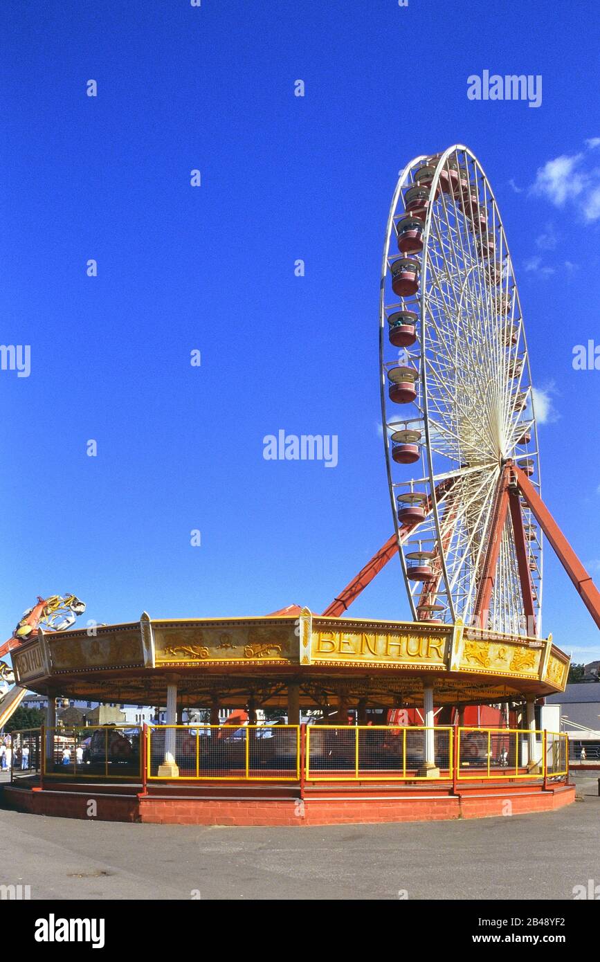 Ben Hur ride & Ferris wheel at Dreamland Margate. Kent. England. Circa ...