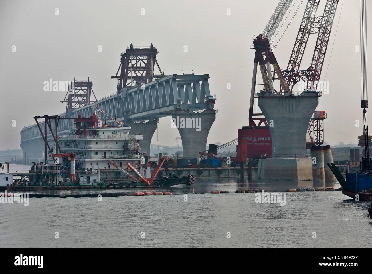 Munshiganj, Bangladesh - March 04, 2020: Construction work of Padma ...
