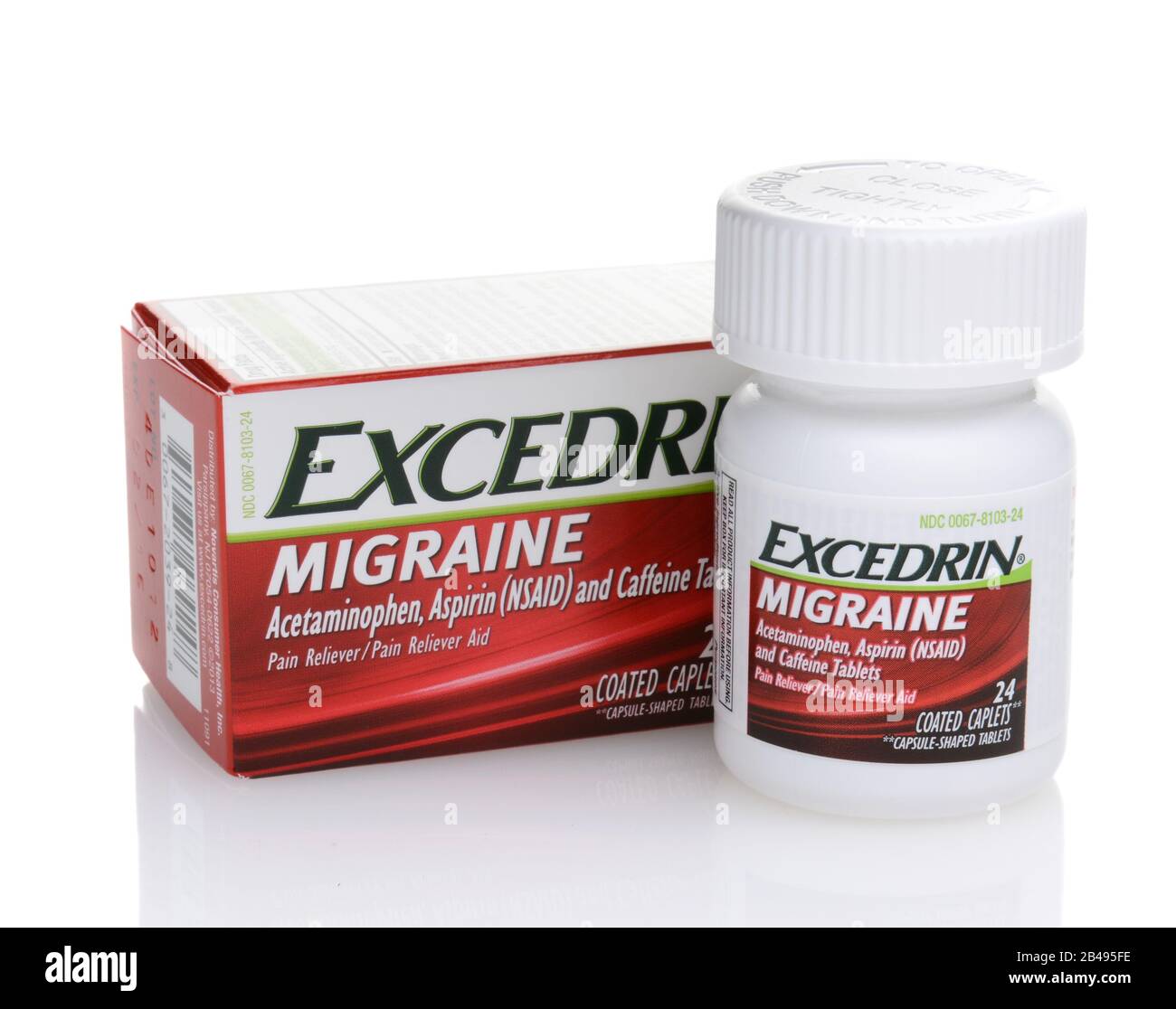 IRVINE, CA - JUNE 23, 2014: A Bottle and box of Excedrin Migraine Pain ...