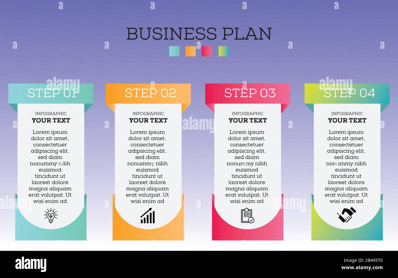Illustration of business plan, infographic, four steps, icon and ...