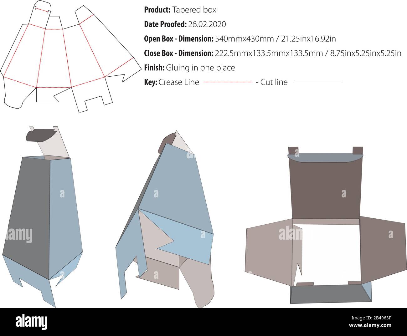 Tapered box packaging structural design die cut vector Stock Vector ...