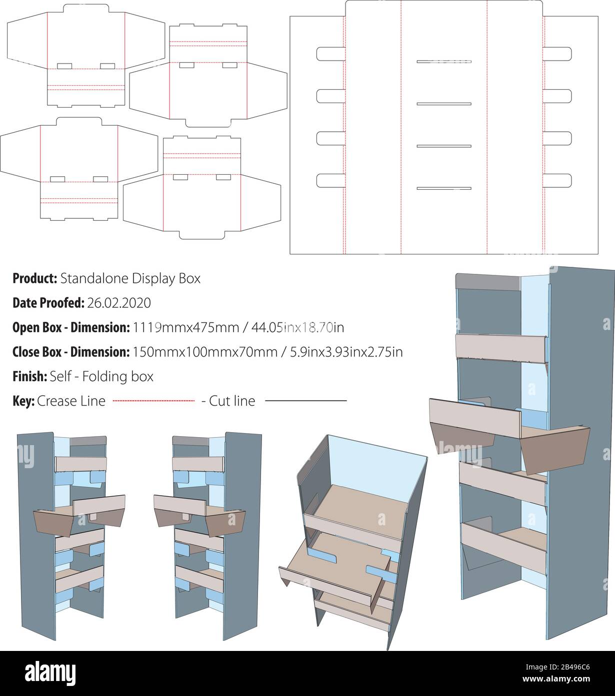 Standalone display box packaging structural design die cut vector Stock ...