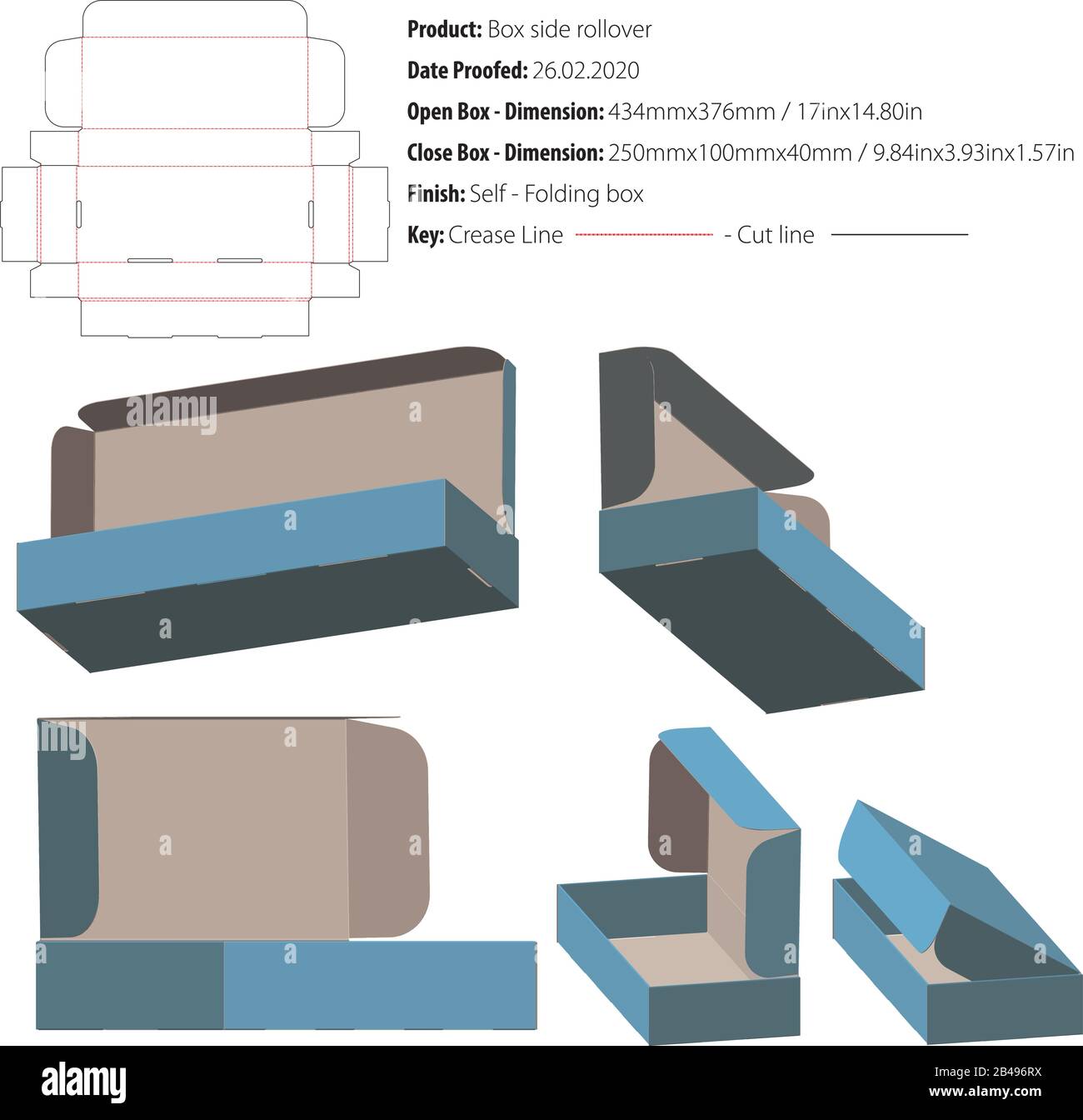 Box side rollover packaging structural design die cut vector Stock ...