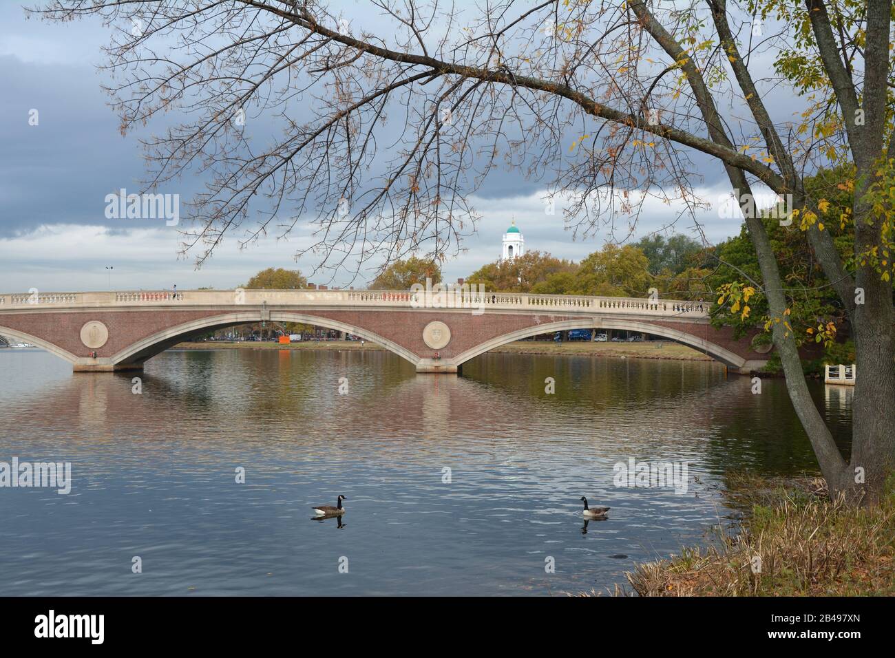 Footbridge in Cambridge, Massachusetts. Harvard University campus in ...