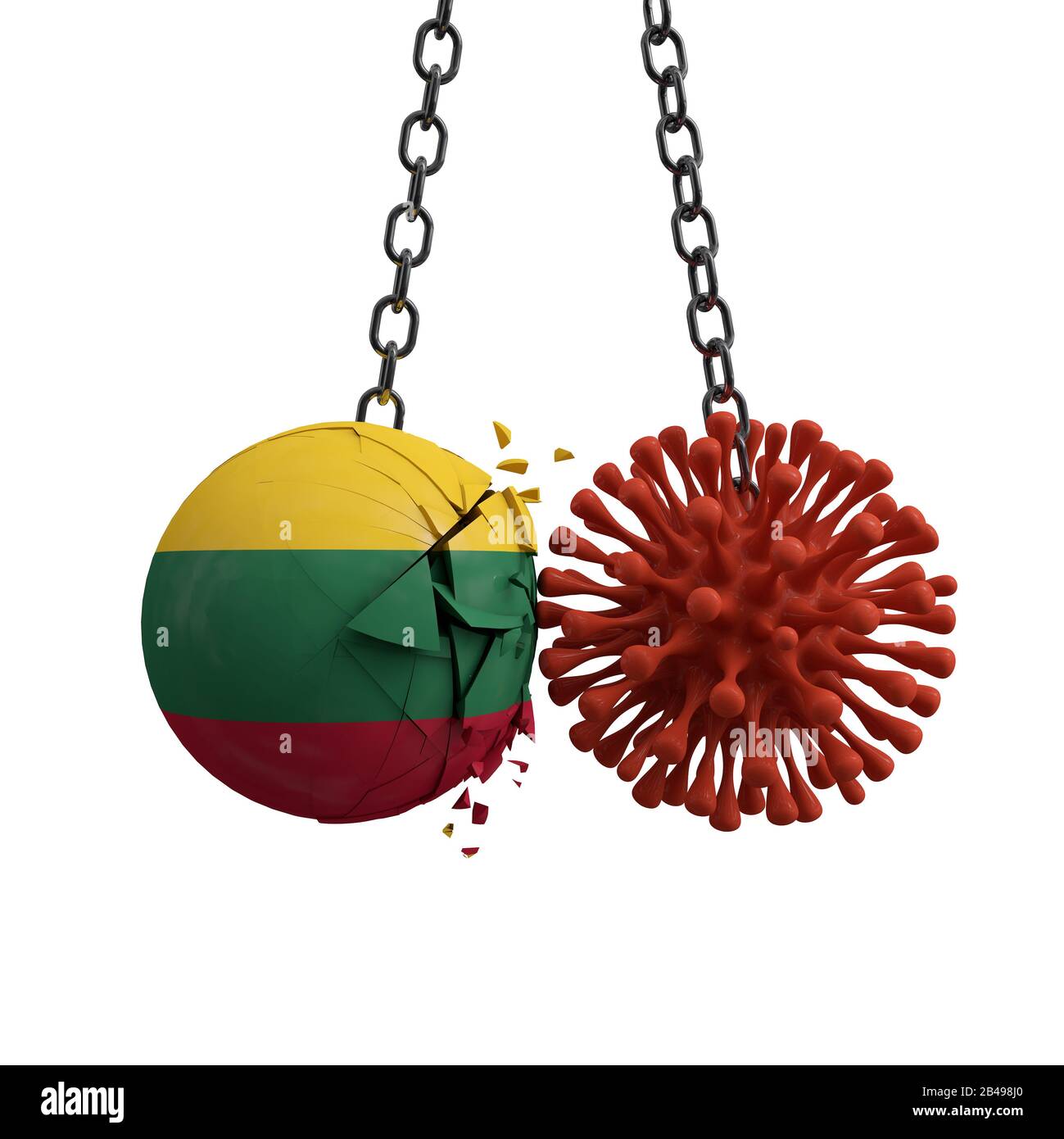 Lithuania ball smashes into a virus disease microbe. 3D Render Stock ...