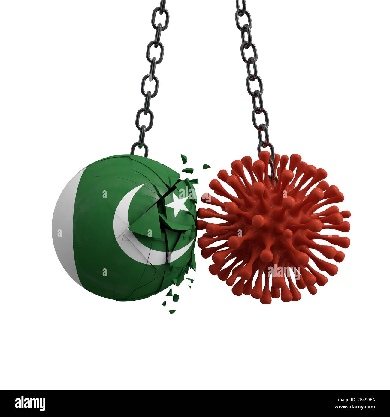 Pakistan ball smashes into a virus disease microbe. 3D Render Stock ...