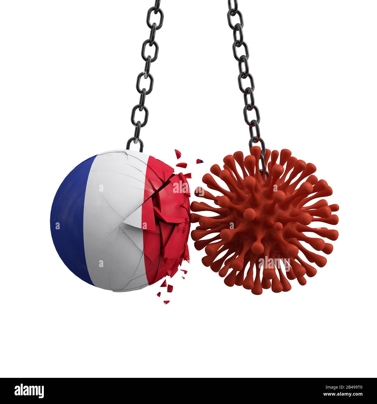 France ball smashes into a virus disease microbe. 3D Render Stock Photo ...