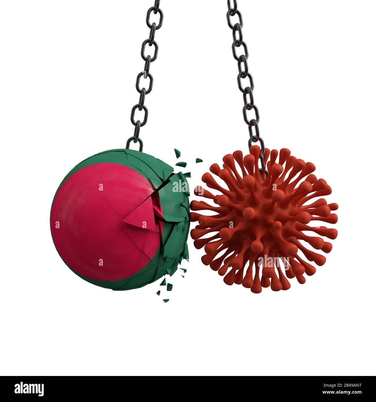 Bangladesh ball smashes into a virus disease microbe. 3D Render Stock ...