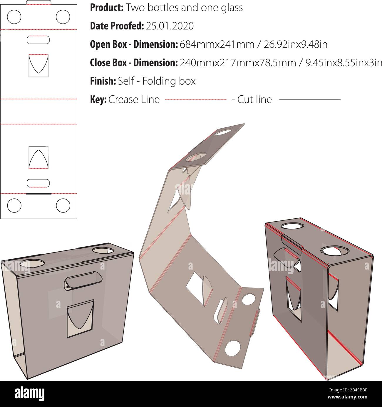 Two bottles and one glass box template die cut vector Stock Vector ...