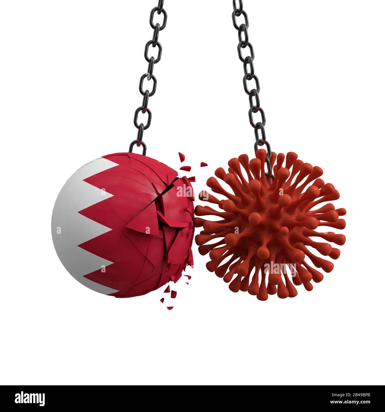 Bahrain ball smashes into a virus disease microbe. 3D Render Stock ...