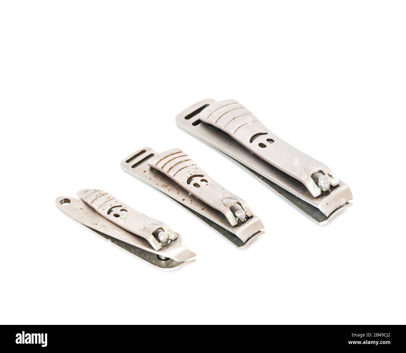 Collection of Vietnamese shiny fingernail and toenails clipper isolated ...