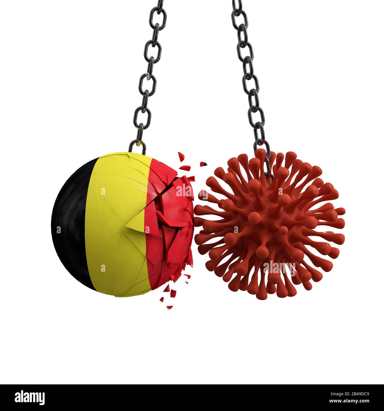 Belgium ball smashes into a virus disease microbe. 3D Render Stock ...