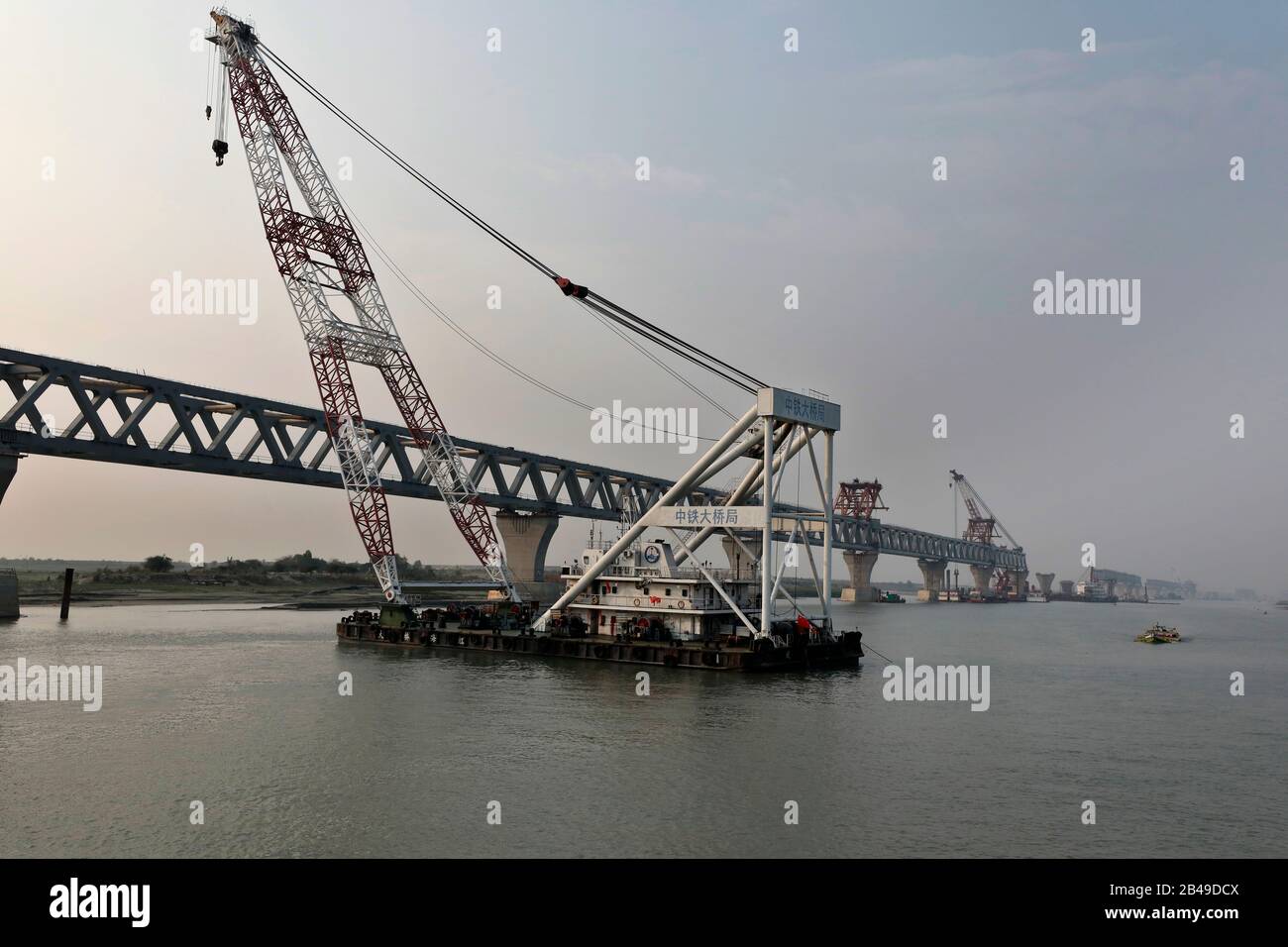 Munshiganj, Bangladesh - March 04, 2020: Construction work of Padma ...