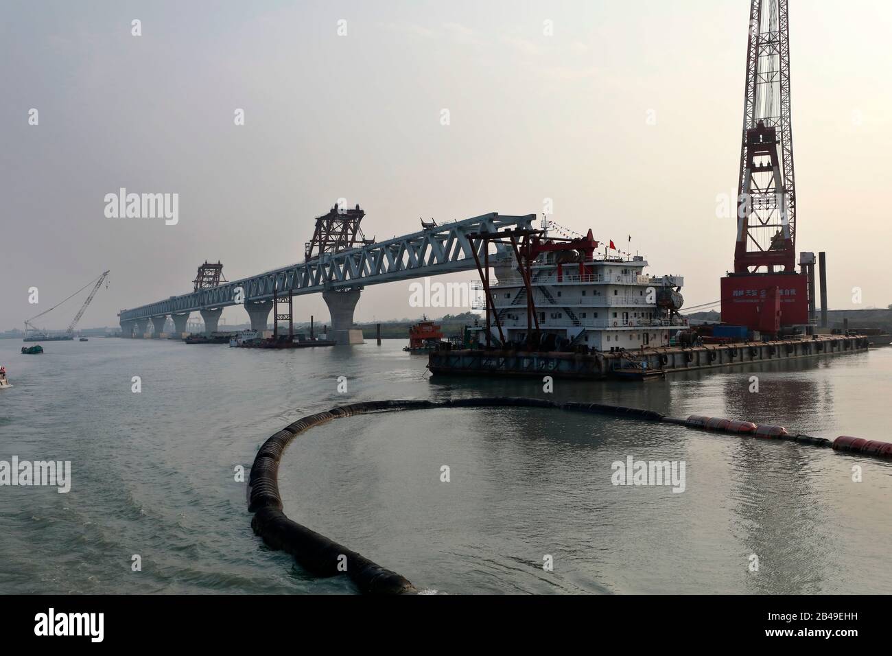 Munshiganj, Bangladesh - March 04, 2020: Construction work of Padma ...