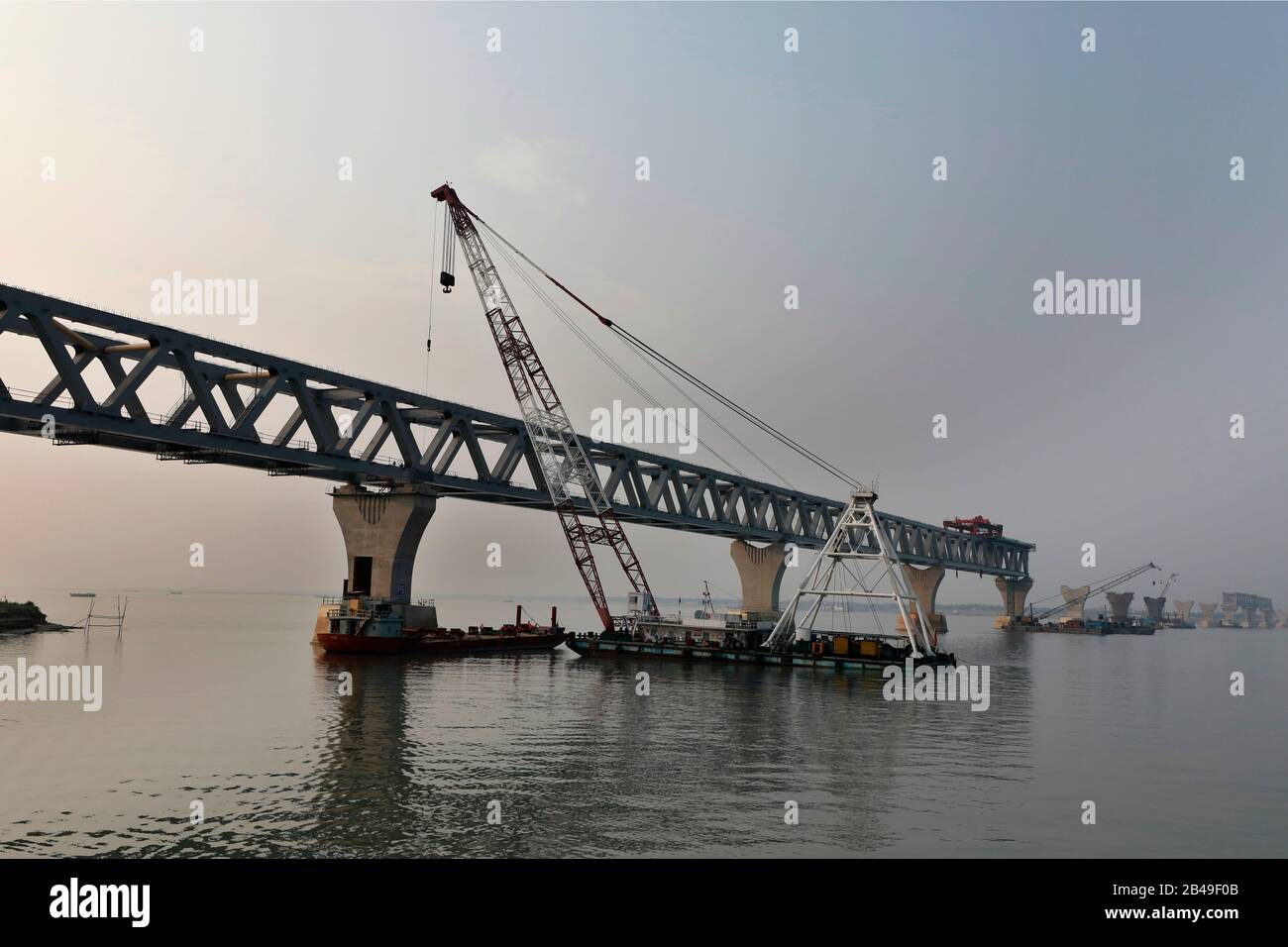 Munshiganj, Bangladesh - March 04, 2020: Construction work of Padma ...