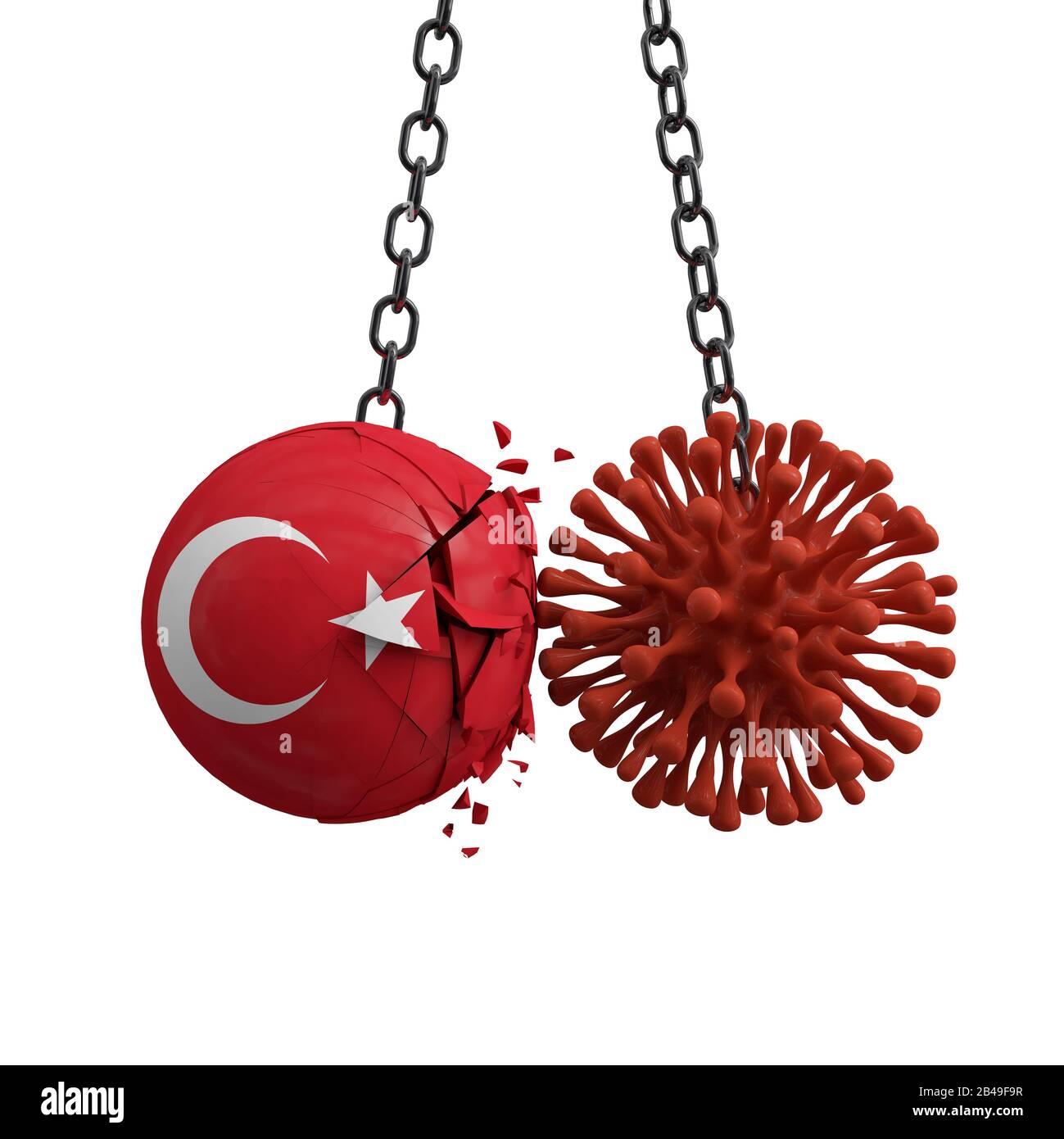 Turkey ball smashes into a virus disease microbe. 3D Render Stock Photo ...