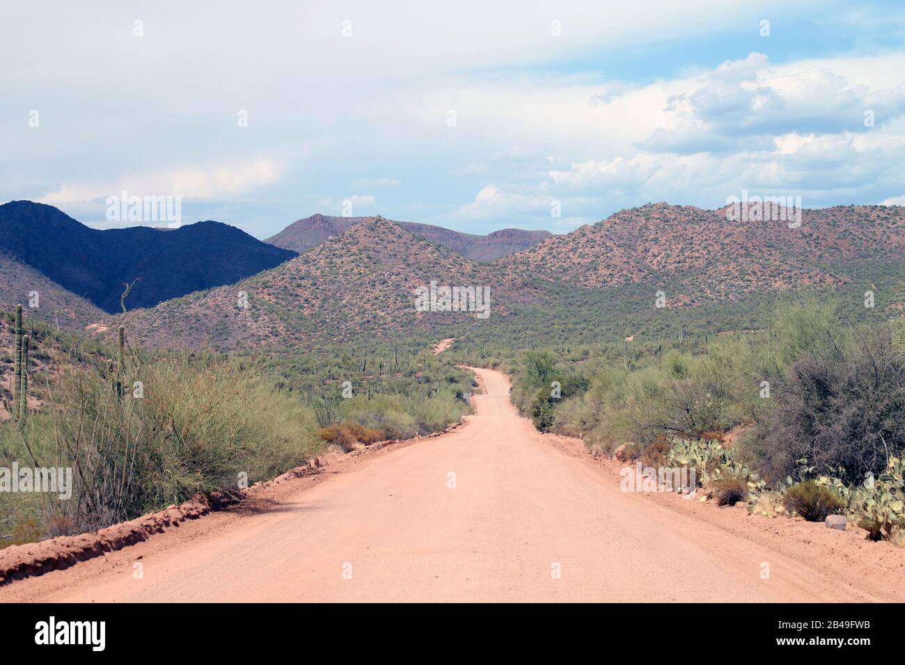 The unpaved red sandy street in Arizona desert Stock Photo - Alamy