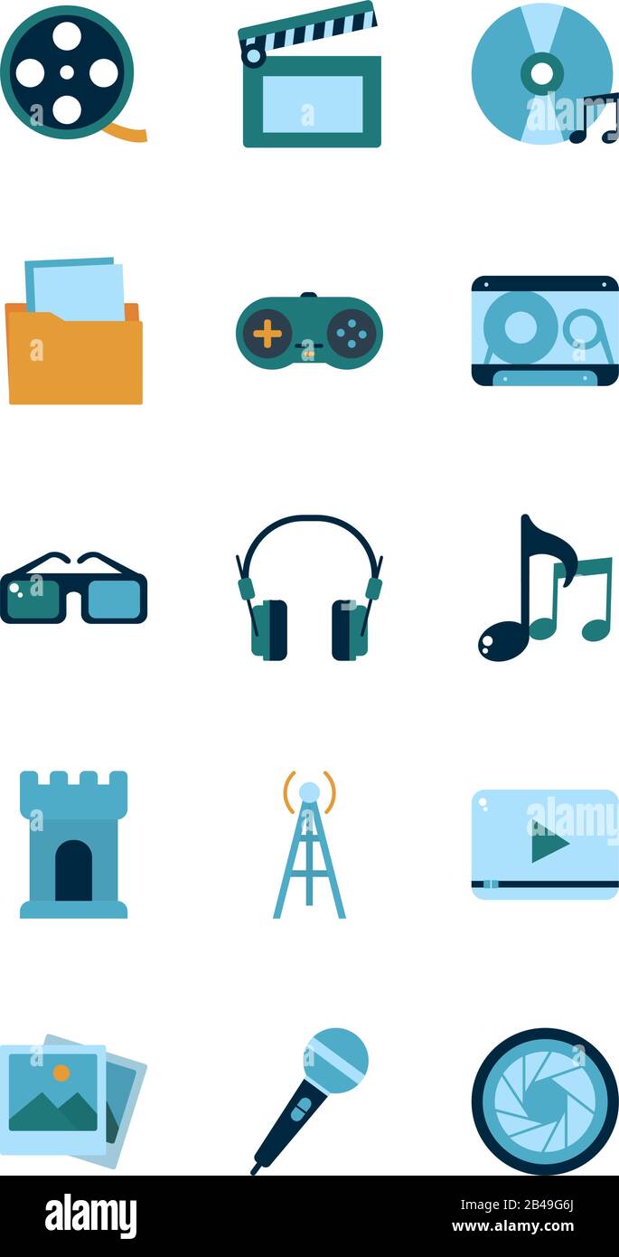 flat style icon set design, multimedia technology internet digital ...