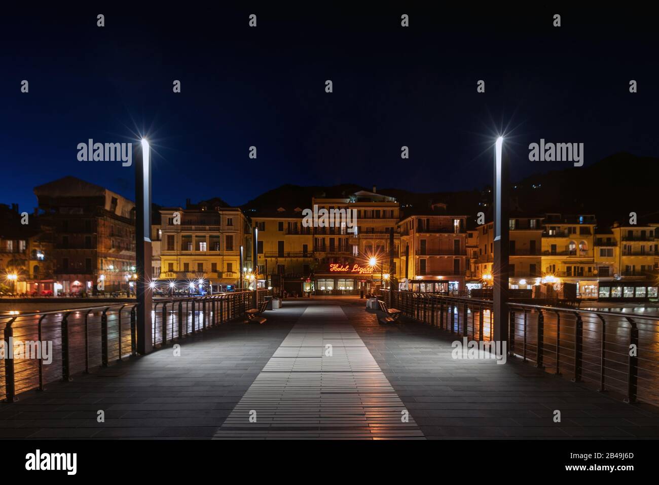 Italy. View of Alassio from a pier in the night Stock Photo - Alamy