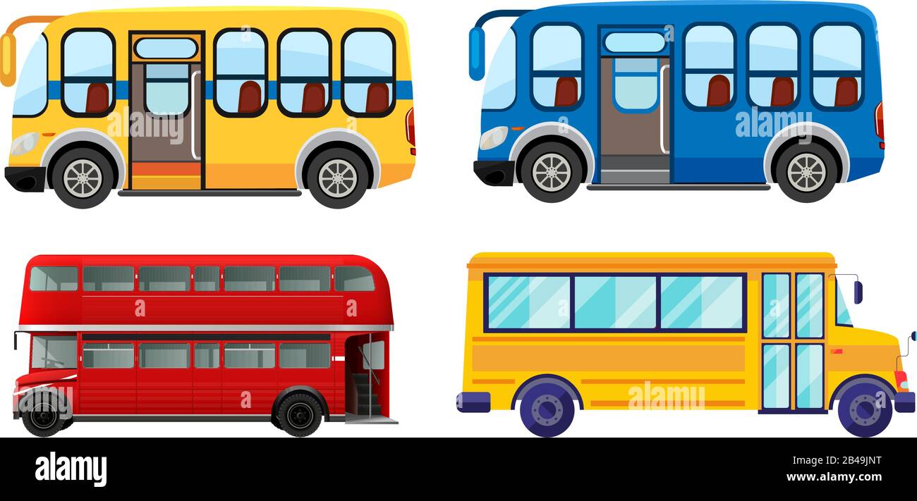 Illustration of different buses, with white background vector Stock ...