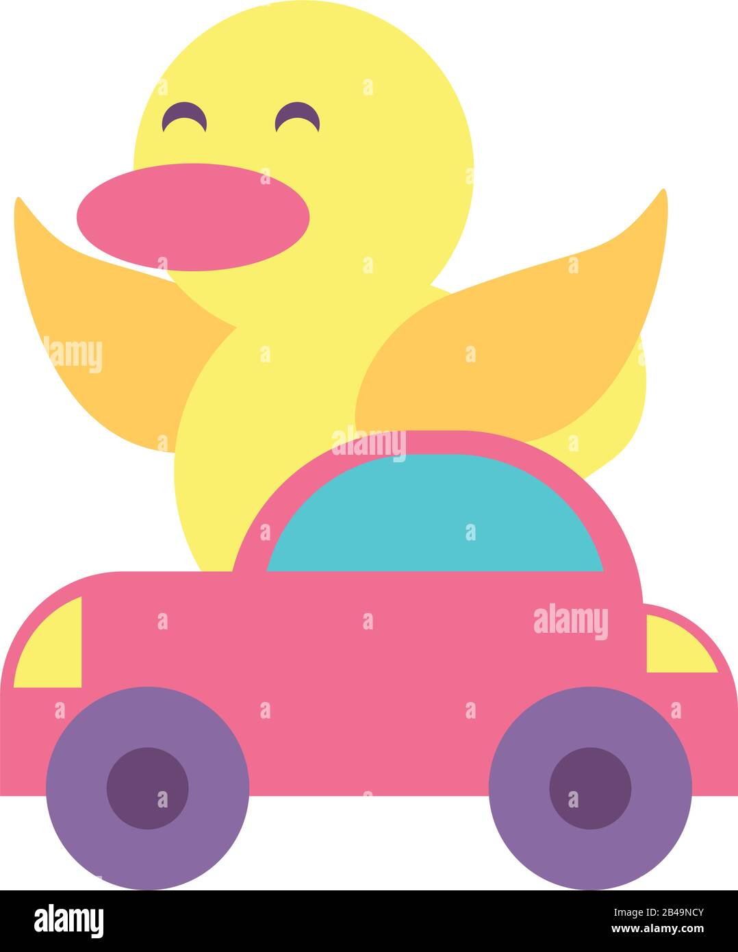 duck with car toy on white background, baby toys vector illustration ...