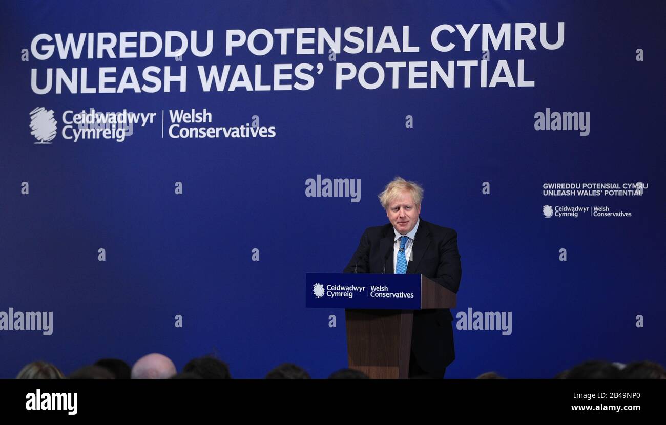 Prime Minister Boris Johnson addressing the Welsh Conservative Party ...