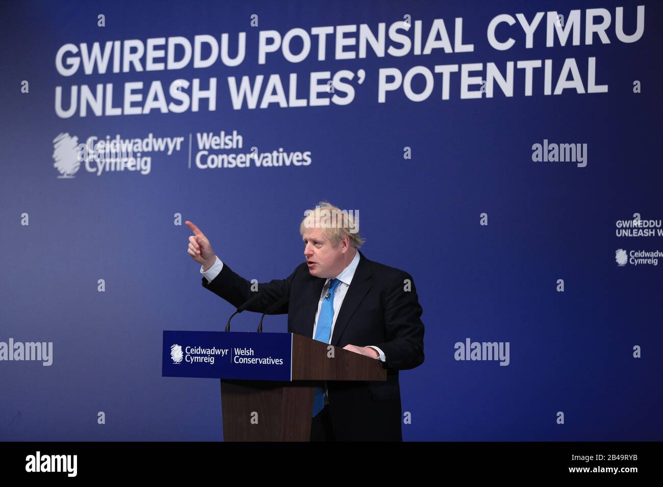 Prime Minister Boris Johnson addressing the Welsh Conservative Party ...