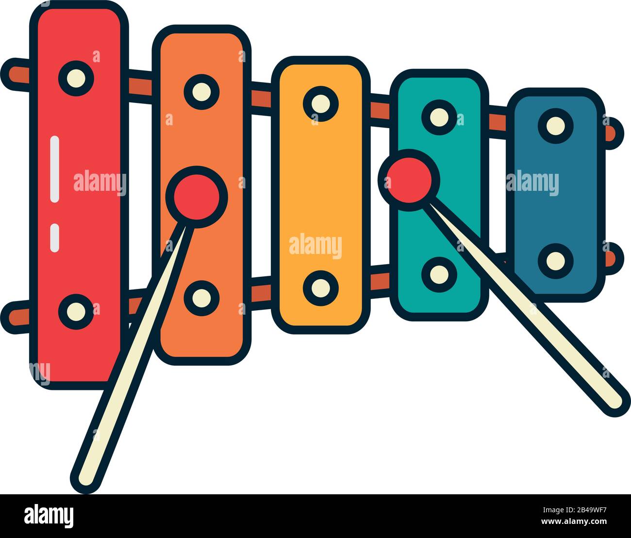 xylophone instrument line and fill style icon design, Music sound ...