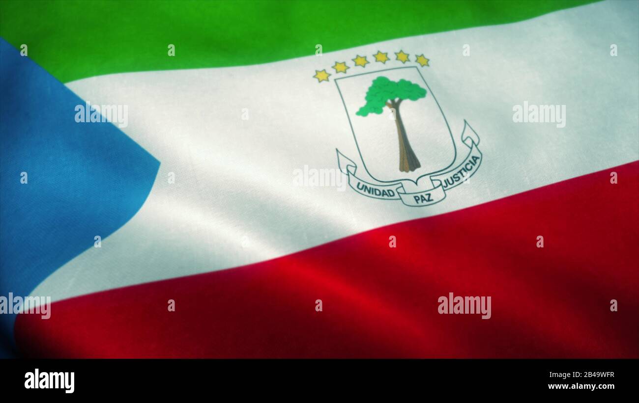 Equatorial Guinea flag waving in the wind. National flag of Equatorial ...