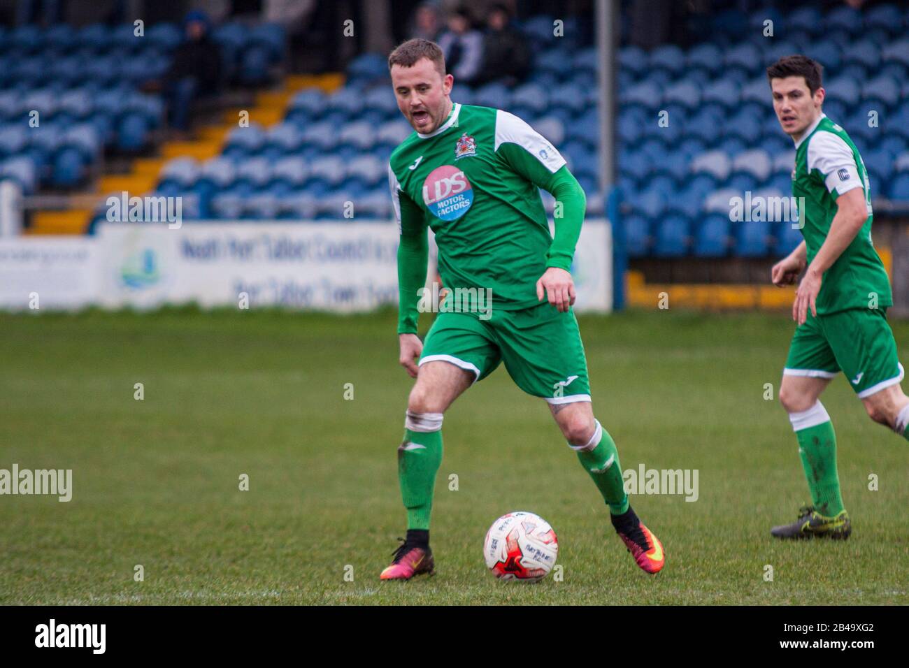 Jordan Cotterill of Barry Town United in action against Port Talbot ...