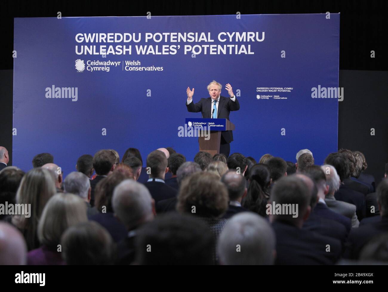 Prime Minister Boris Johnson addressing the Welsh Conservative Party ...