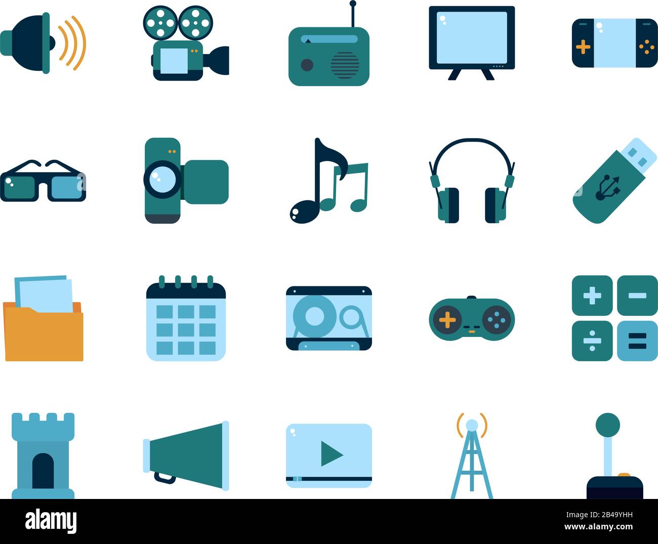 flat style icon set design, multimedia technology internet digital ...