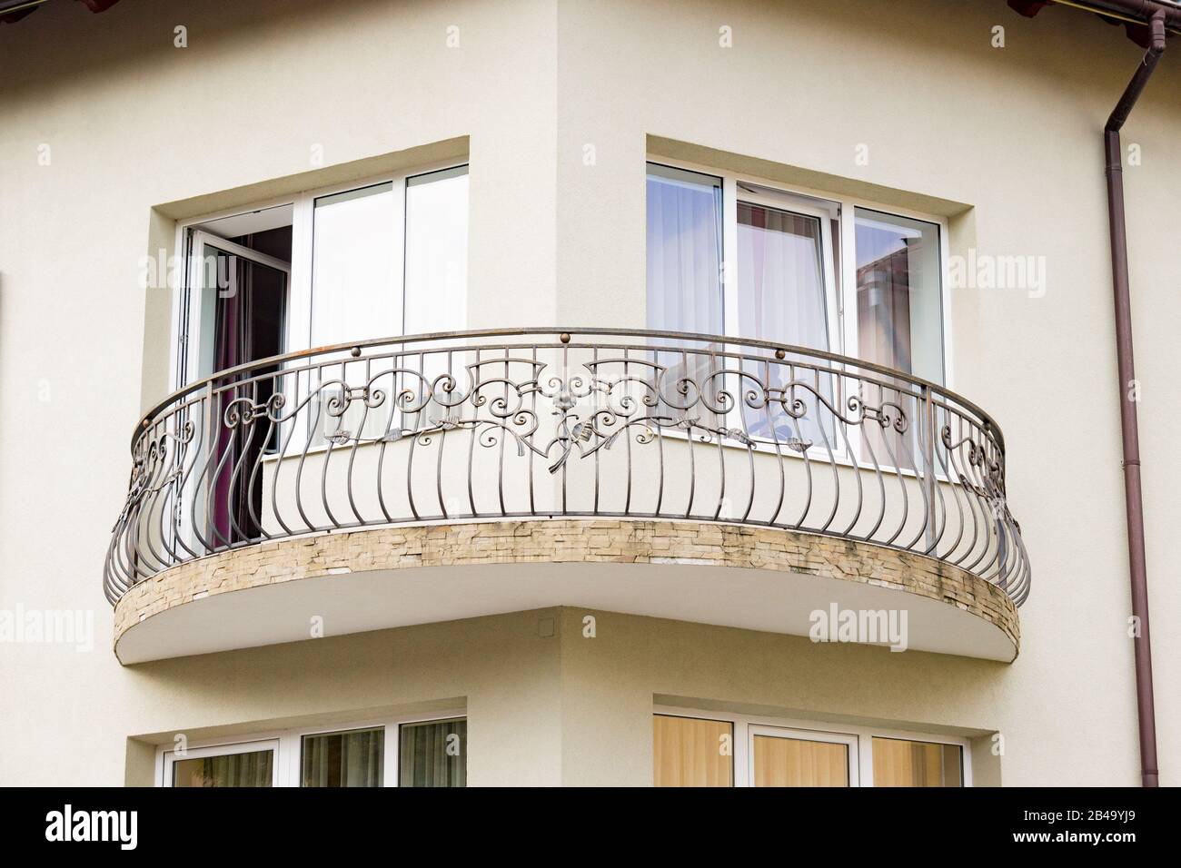Beautiful small corner balcony on a modern building apartment Stock ...