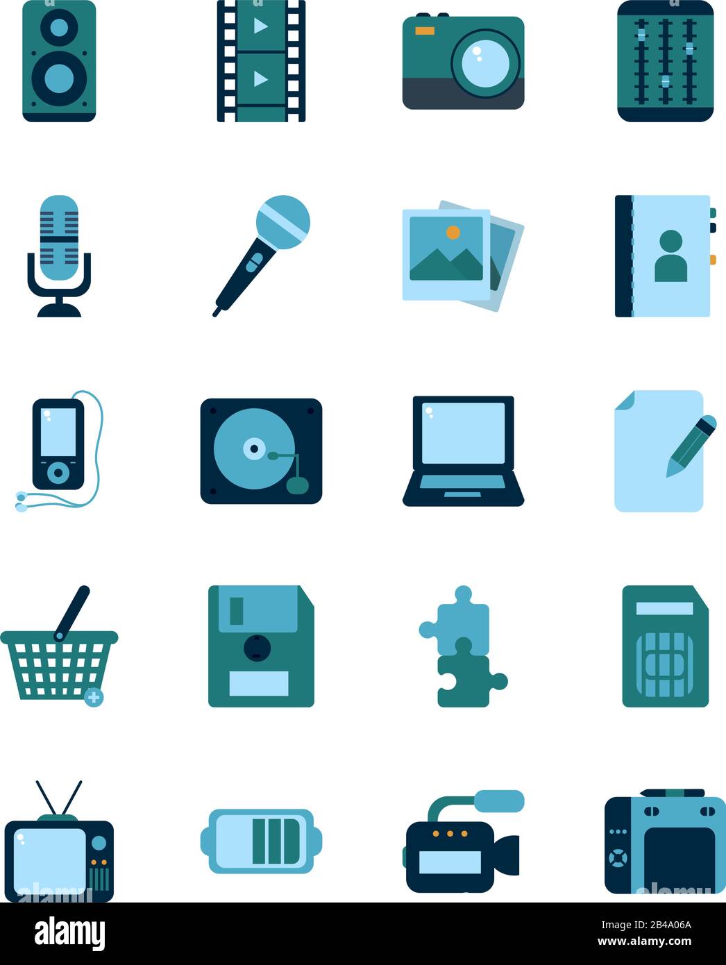 flat style icon set design, multimedia technology internet digital ...