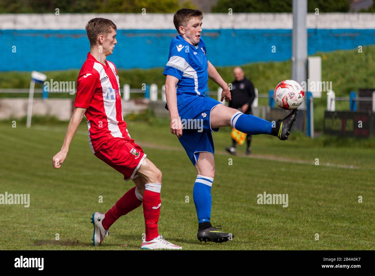 Patrick Finneral of Port Talbot Town (R) in action against Nathan Wood ...
