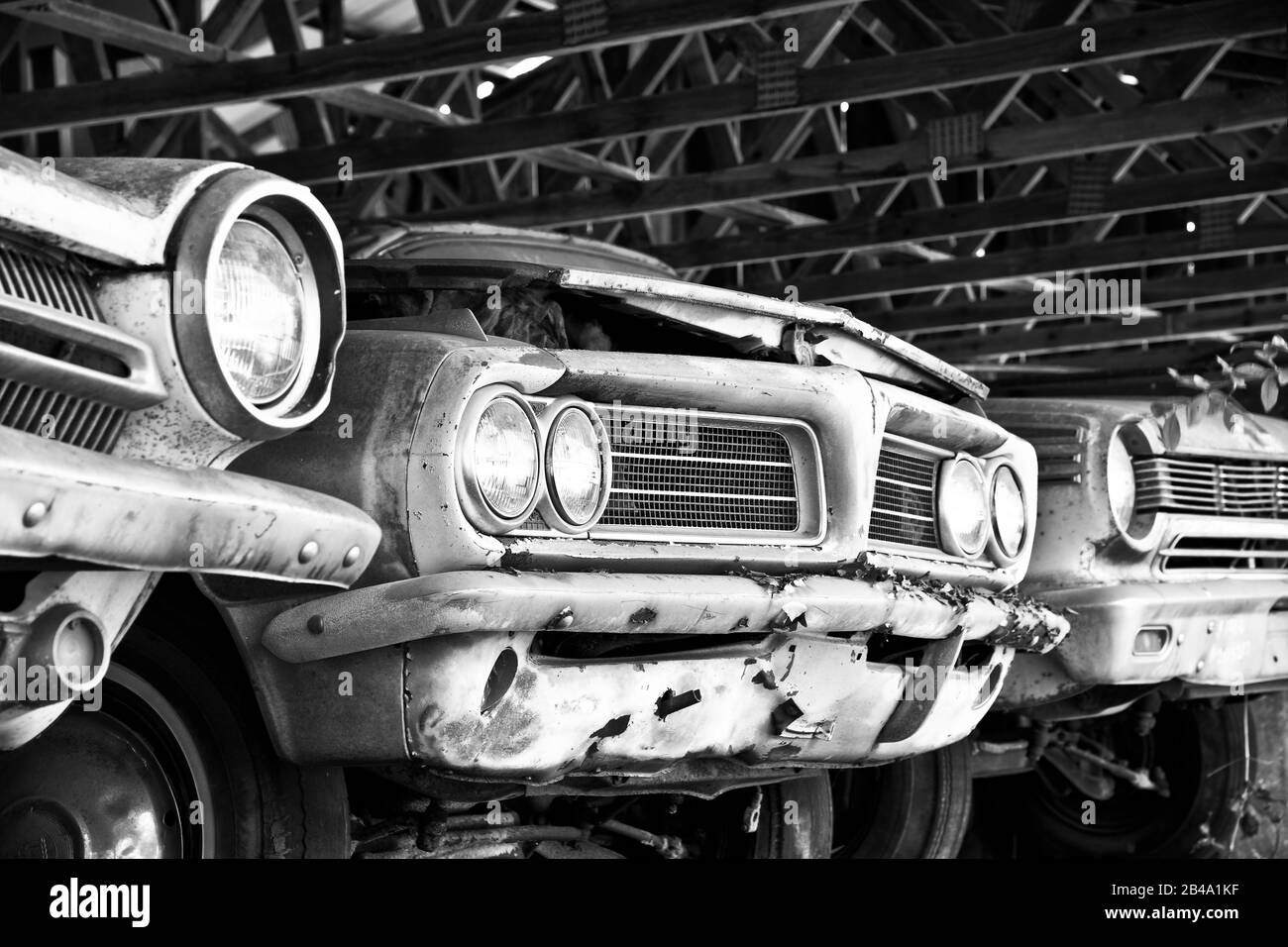 Close-up Image of the Front of an Old Cars in a Storage Shed at the ...