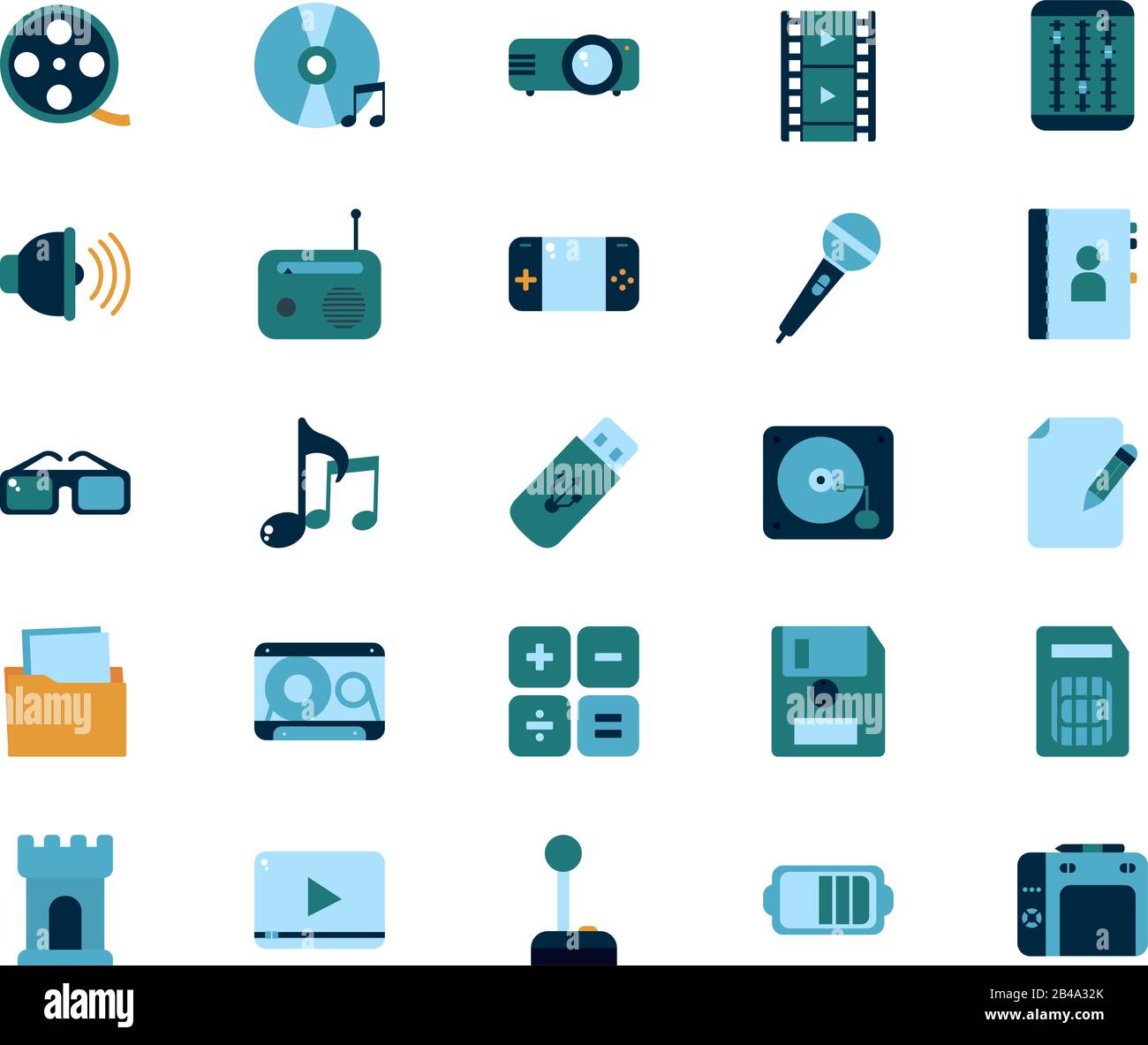 flat style icon set design, multimedia technology internet digital ...