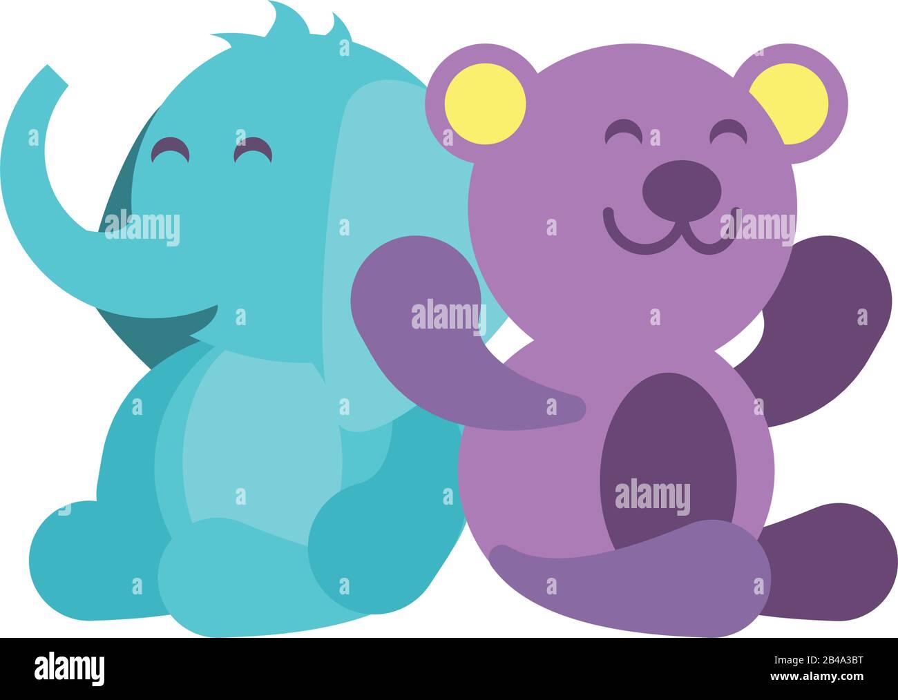 elephant and teddy bear on white background, baby toys vector ...
